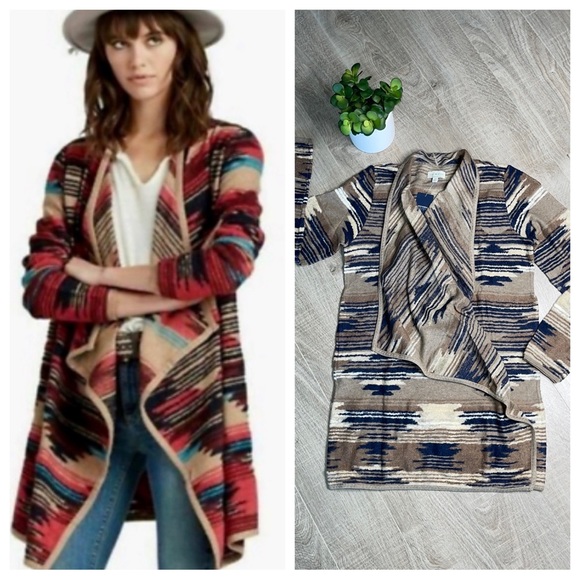 Lucky Brand | Sweaters | Lucky Brand Tan Brown Aztec Print Open Front ...